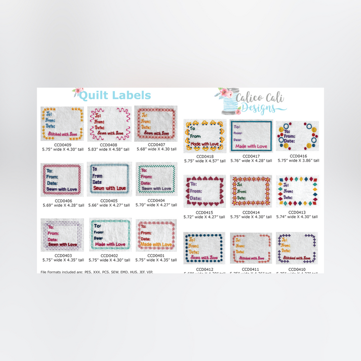 In The Hoop Quilt Label Embroidery Design Bundle – Calico Cali Designs